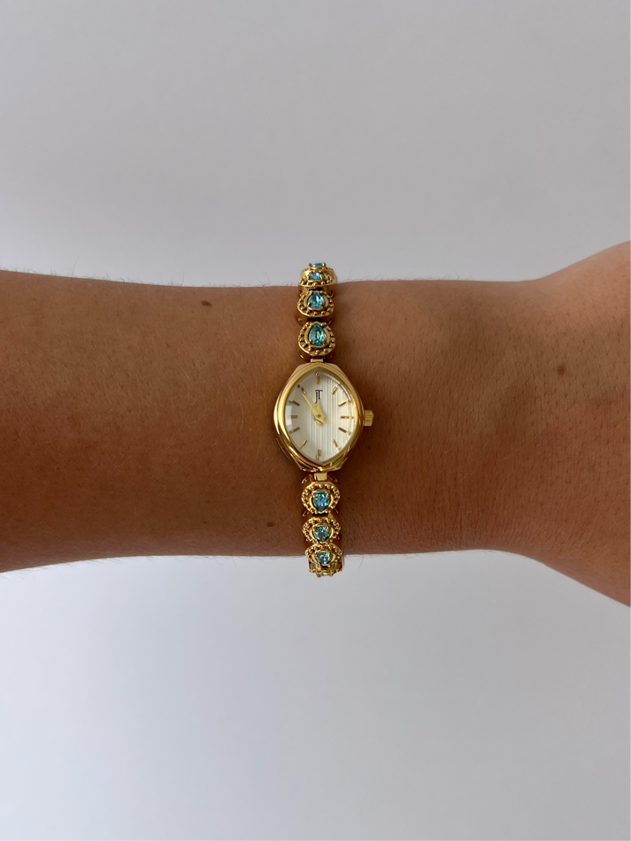Jo Jasmine Vintage Blue Diamond Gold Women’s Watch Dainty – JordanTaylor